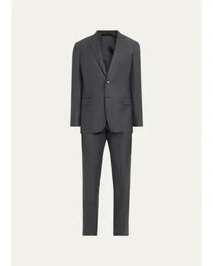 Giorgio Armani Wool Herringbone Single-breasted Suit - Gray