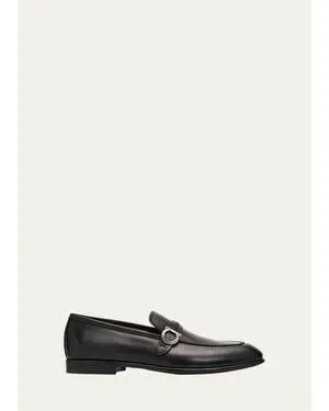 FERRAGAMO Terence Calfskin Gancini Saddle-strap Loafers - Nero