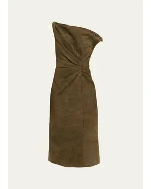 Proenza Schouler Kaelin Off-the-shoulder Suede Mini Dress Cypress