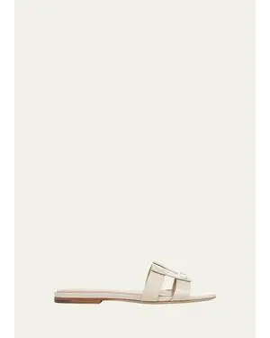 Veronica Beard Via Patent Leather Flat Slide Sandals - Ecru