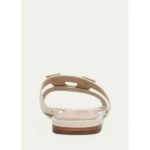 Veronica Beard Via Patent Leather Flat Slide Sandals - Ecru