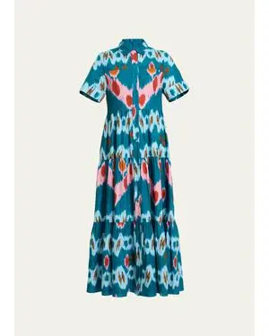 Erdem Abstract-print Cotton Tiered Midi Shirtdress