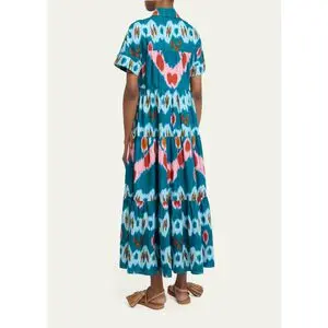 Erdem Abstract-print Cotton Tiered Midi Shirtdress