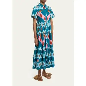 Erdem Abstract-print Cotton Tiered Midi Shirtdress