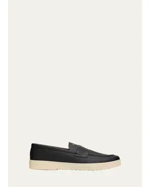 Prada Alphabet Deerskin Rubber-sole Penny Loafers - Nero 1