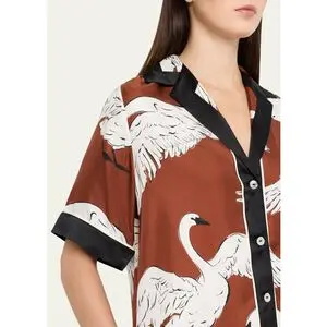 Olivia Von Halle Tilda Swan-print Silk Twill Pajama Set