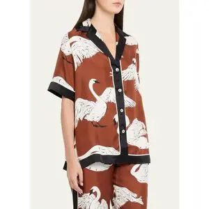 Olivia Von Halle Tilda Swan-print Silk Twill Pajama Set