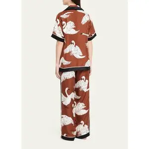Olivia Von Halle Tilda Swan-print Silk Twill Pajama Set