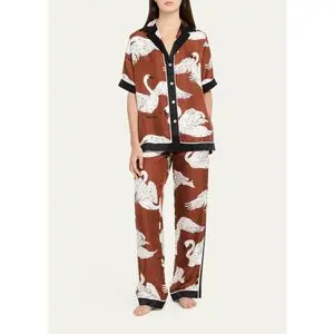 Olivia Von Halle Tilda Swan-print Silk Twill Pajama Set