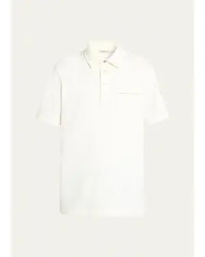 Moncler Short-sleeve Cotton Pique Polo Shirt - Cream
