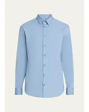 Giorgio Armani Cotton-blend Poplin Button-front Shirt - Solid Medium Blue