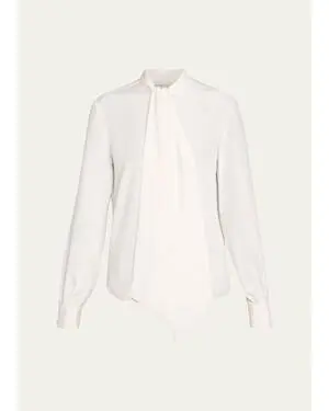 Lafayette 148 New York Tie-neck Silk Georgette Blouse - Cloud