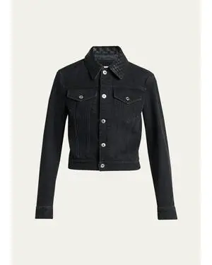 Bottega Veneta Intrecciato-collar Faded Black Denim Jacket
