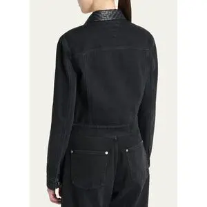 Bottega Veneta Intrecciato-collar Faded Black Denim Jacket