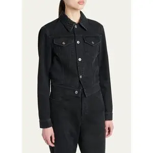 Bottega Veneta Intrecciato-collar Faded Black Denim Jacket