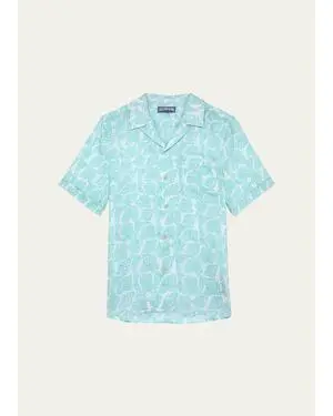 Vilebrequin Seashells Linen Short-sleeve Shirt - Blanc
