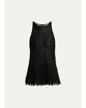 Giorgio Armani Sleeveless Beaded Fringe Knit Top - Multi