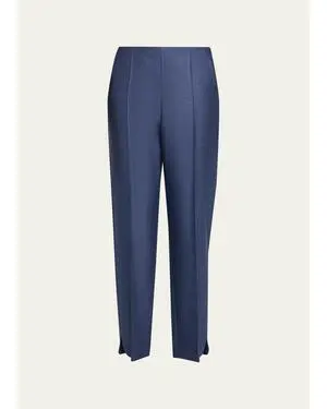 Giorgio Armani Silk Straight-leg Ankle Slit Trousers - Medium Blue