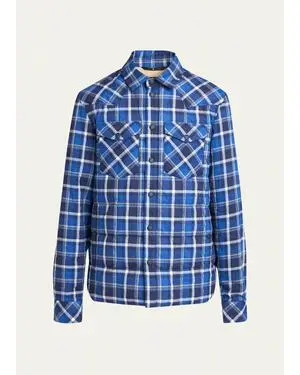 Moncler Plaid Snap-front Shirt Jacket - Medium Blu