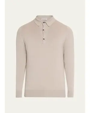John Smedley Solid Long-sleeve Polo Shirt - Parchment