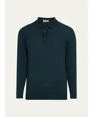 John Smedley Solid Long-sleeve Polo Shirt - Rainforest