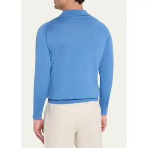 John Smedley Solid Long-sleeve Polo Shirt - Skye Blue