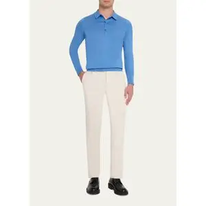 John Smedley Solid Long-sleeve Polo Shirt - Skye Blue