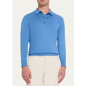 John Smedley Solid Long-sleeve Polo Shirt - Skye Blue