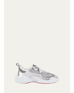CHRISTIAN LOUBOUTIN Mara Mixed Leather Runner Sneakers Silver