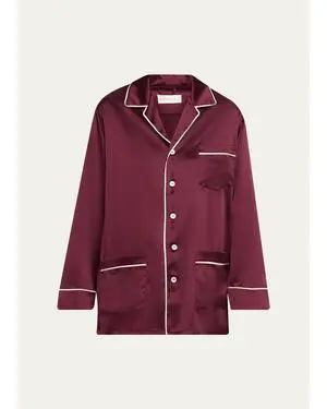 Olivia Von Halle Yves Long Silk Satin Pajama Set - Raisin
