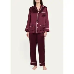 Olivia Von Halle Yves Long Silk Satin Pajama Set