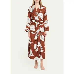Olivia Von Halle Capability Swan-print Silk Robe