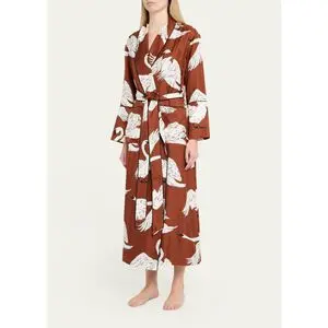 Olivia Von Halle Capability Swan-print Silk Robe