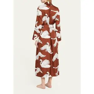 Olivia Von Halle Capability Swan-print Silk Robe