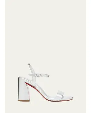 CHRISTIAN LOUBOUTIN 85mm Jane Metallic Leather Ankle-strap Sandals Silver