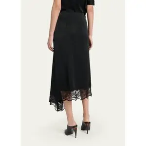 Alexander McQueen Asymmetric Lace-trim Satin Midi Skirt