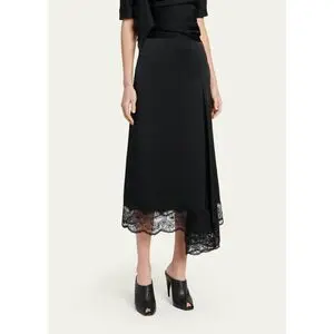 Alexander McQueen Asymmetric Lace-trim Satin Midi Skirt