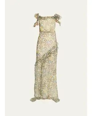 Saloni Nina Ruffled Chiffon Dress - Leopard
