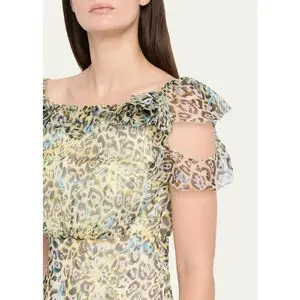 Saloni Nina Ruffled Chiffon Dress