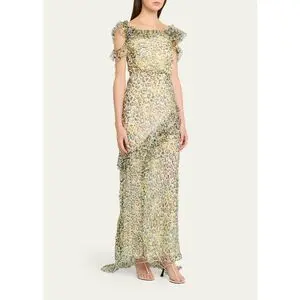 Saloni Nina Ruffled Chiffon Dress