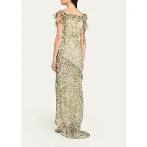 Saloni Nina Ruffled Chiffon Dress