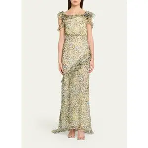 Saloni Nina Ruffled Chiffon Dress