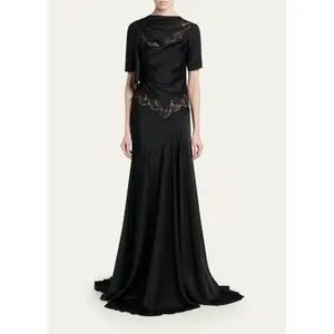 Alexander McQueen Lace-inset Draped Satin Evening Dress