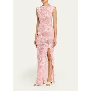 BRONX BANCO Ellie Sleeveless Sequin Floral Column Gown