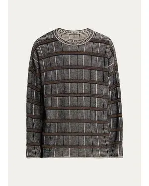 Giorgio Armani Geometric Striped Silk-blend Crewneck Sweater - Fant.navy