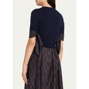 Oscar De La Renta Argyle Silk Cuffs Crop Crewneck Cardigan