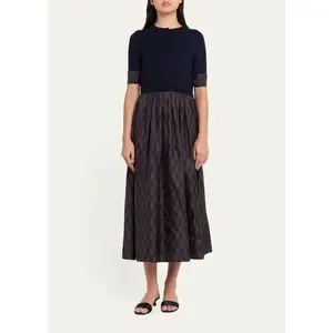 Oscar De La Renta Argyle Silk Cuffs Crop Crewneck Cardigan