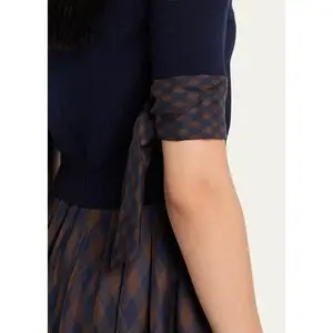 Oscar De La Renta Argyle Silk Cuffs Crop Crewneck Cardigan