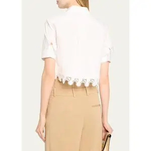 Monse Cherry Lace Crop Button-down Shirt