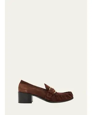 Miu Miu 45mm Suede Buckle Loafers